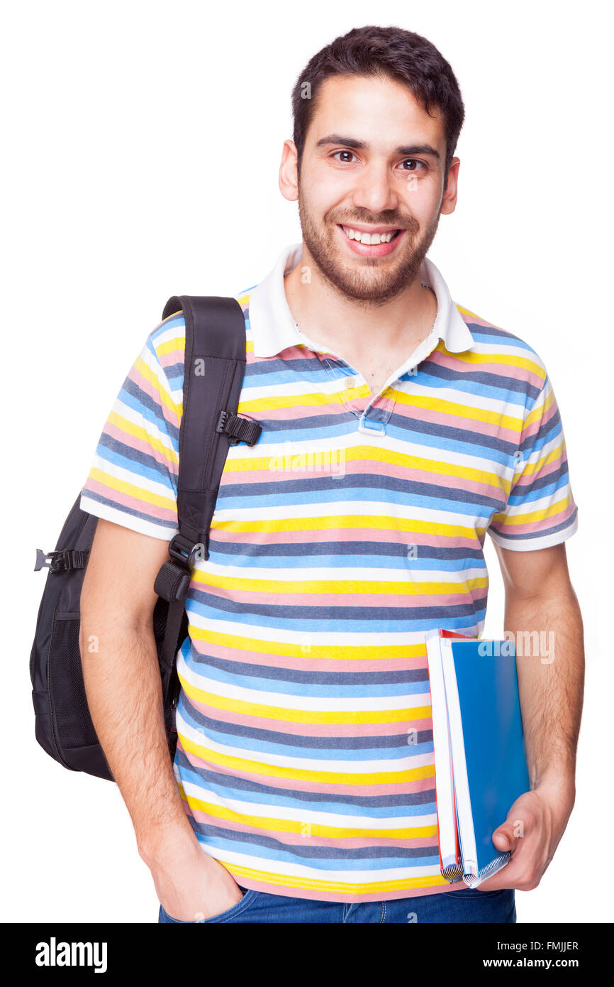 Smiling happy student standing on white background Stock Photo - Alamy Smiling happy student standing on white background Stock Photo - Alamy