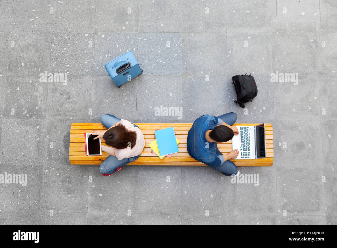 Top view of students studying at the main hall university Stock Photo ...