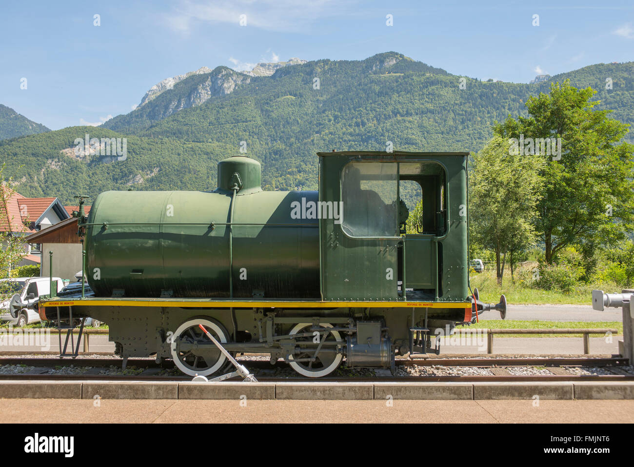 Old steam engine on track alongside cycle track between Annecy and ...