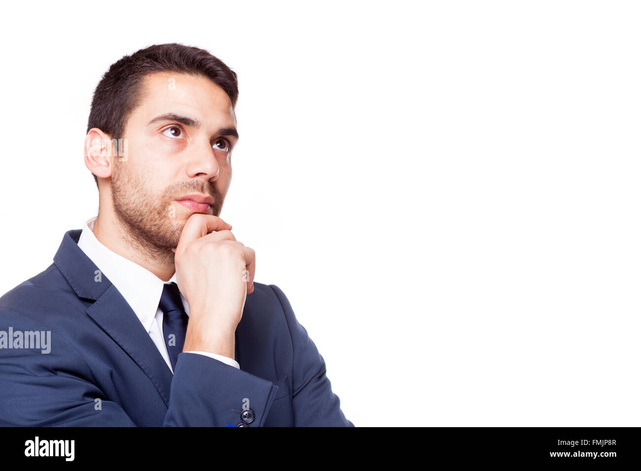 Serious business man thinking, isolated on white background Stock Photo ...
