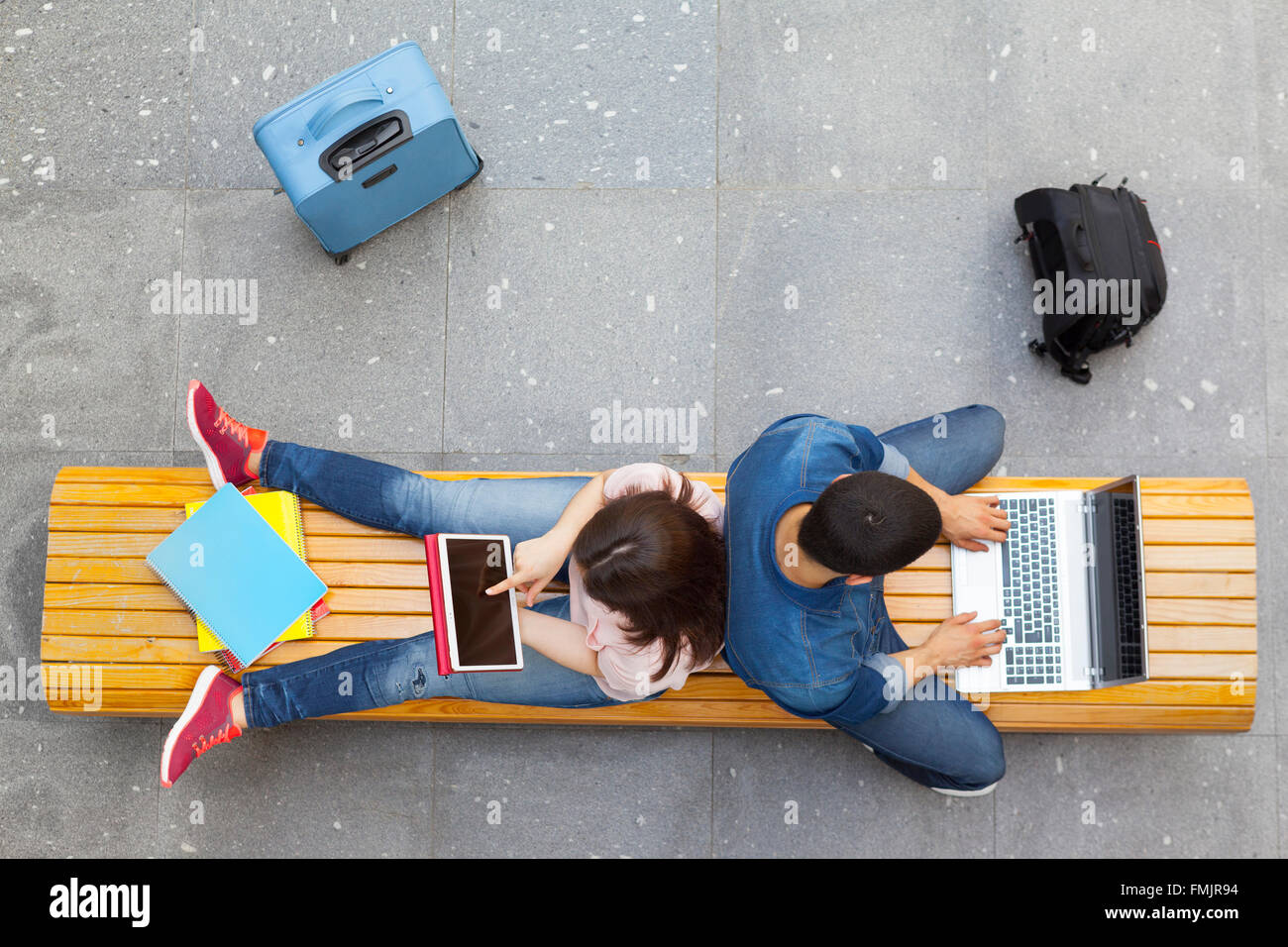 Top view of students studying at the main hall university Stock Photo ...
