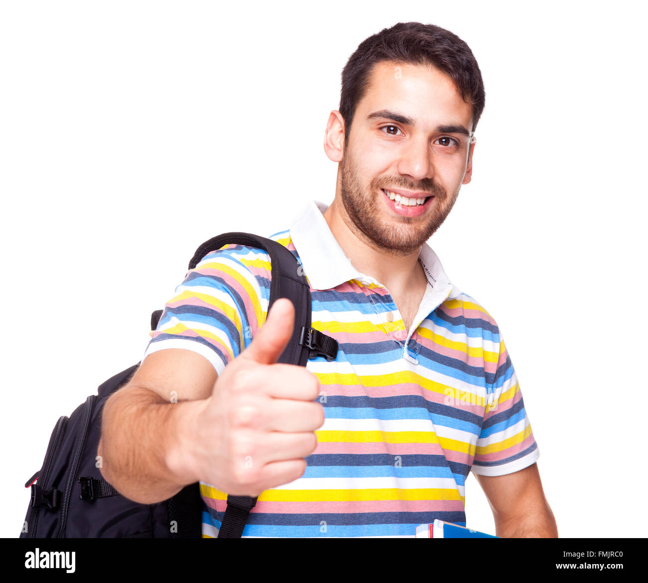 Smiling student thumbs up on white background Stock Photo - Alamy