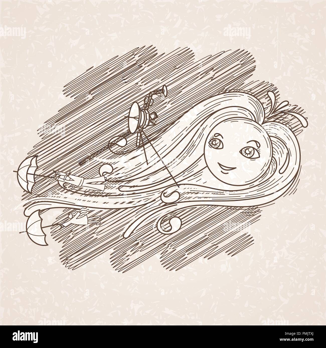 Fantastic vector illustration with the solar wind Stock Vector Image ...