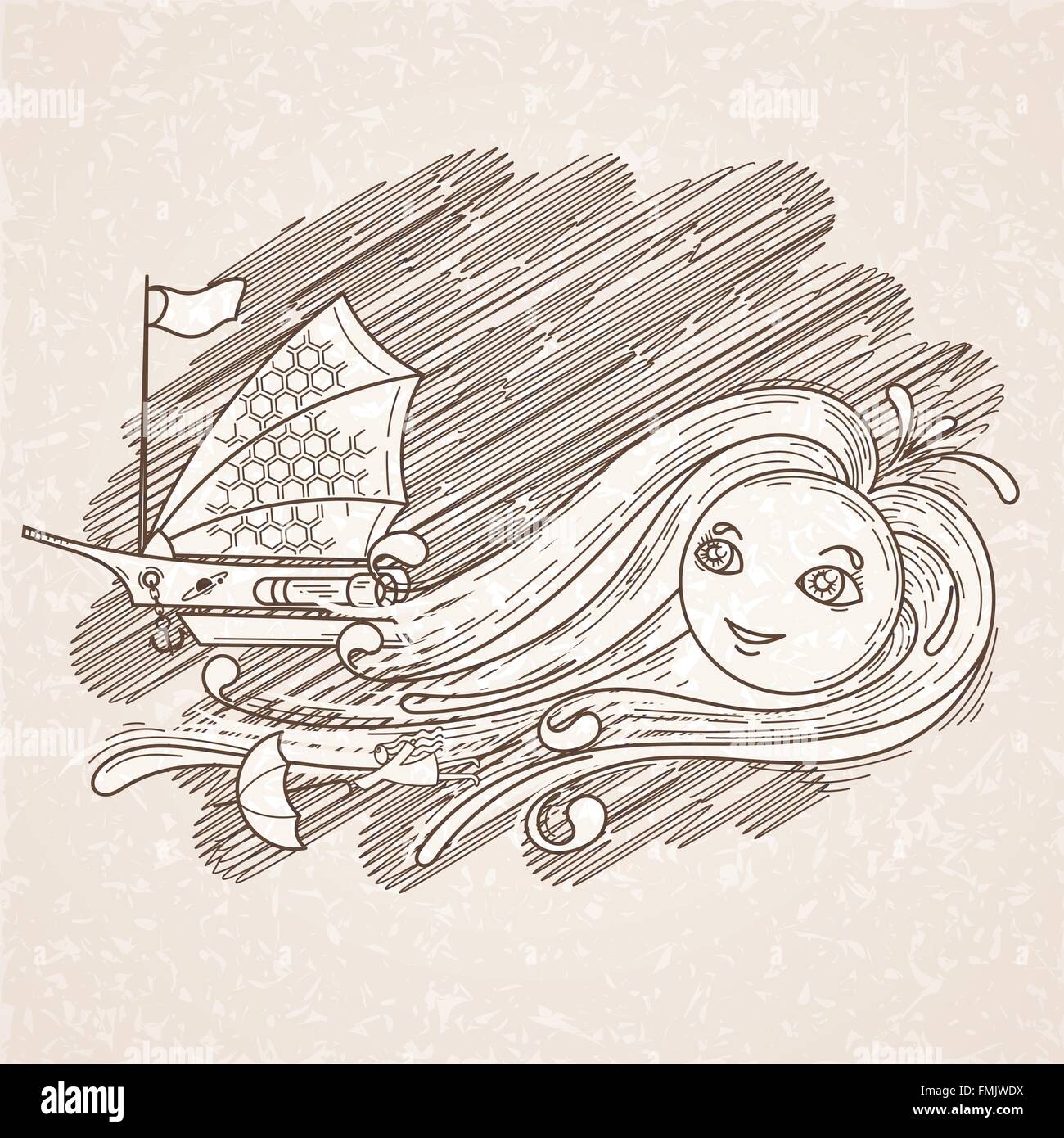 Fantastic vector illustration with the solar wind Stock Vector Image ...