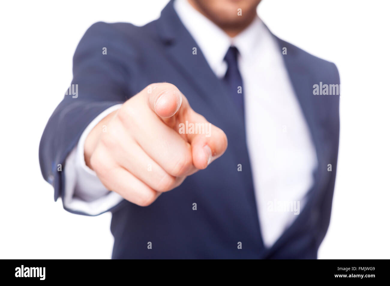 Business man pointing the finger at you, isolated on white background ...