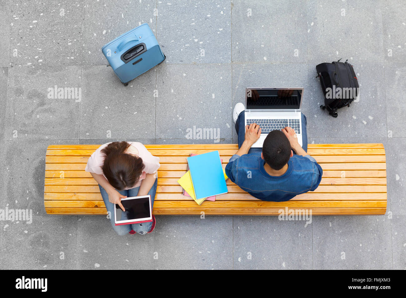 Top view of students studying at the main hall university Stock Photo ...