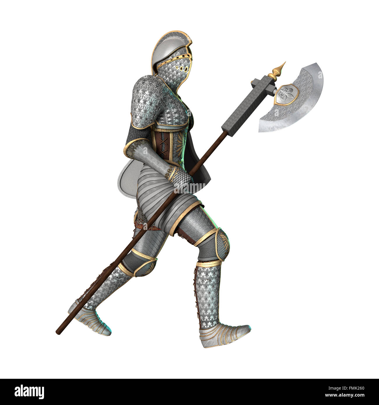 Digital render of a medieval knight isolated on white background Stock ...