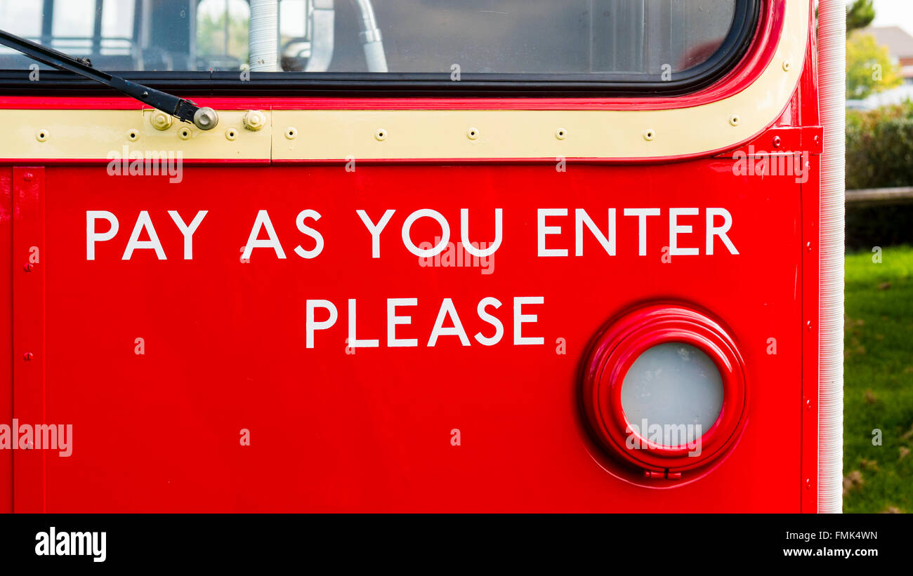 Pay as You Enter Sign, London Double Decker Bus, London, Britain Stock ...