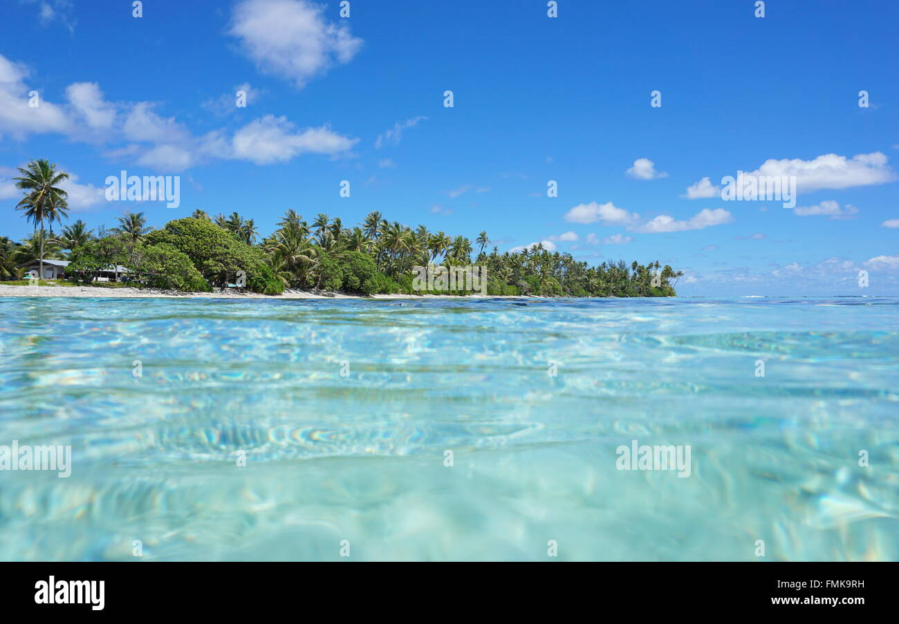 Tropical shore with turquoise water of Huahine island, seen from the ...