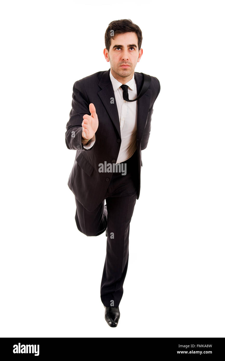 business man running on white background Stock Photo - Alamy