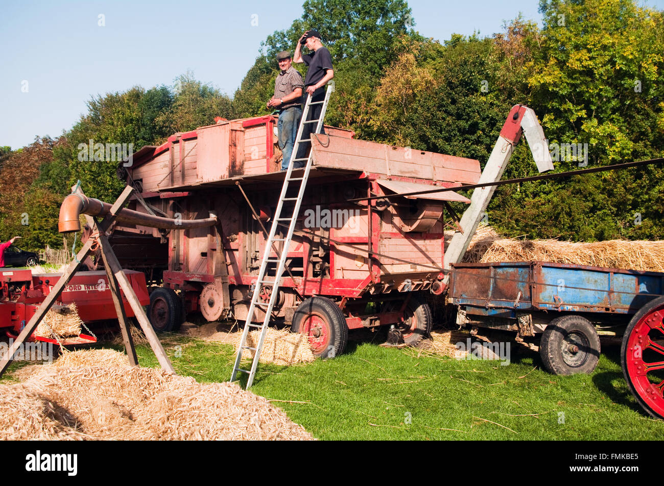 Sussex, Harvest Threshing Machine Powered by a Steam Traction Engine ...