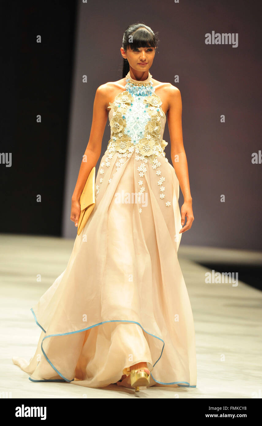 Jakarta, Indonesia. 12th Mar, 2016. A model presents a creation ...