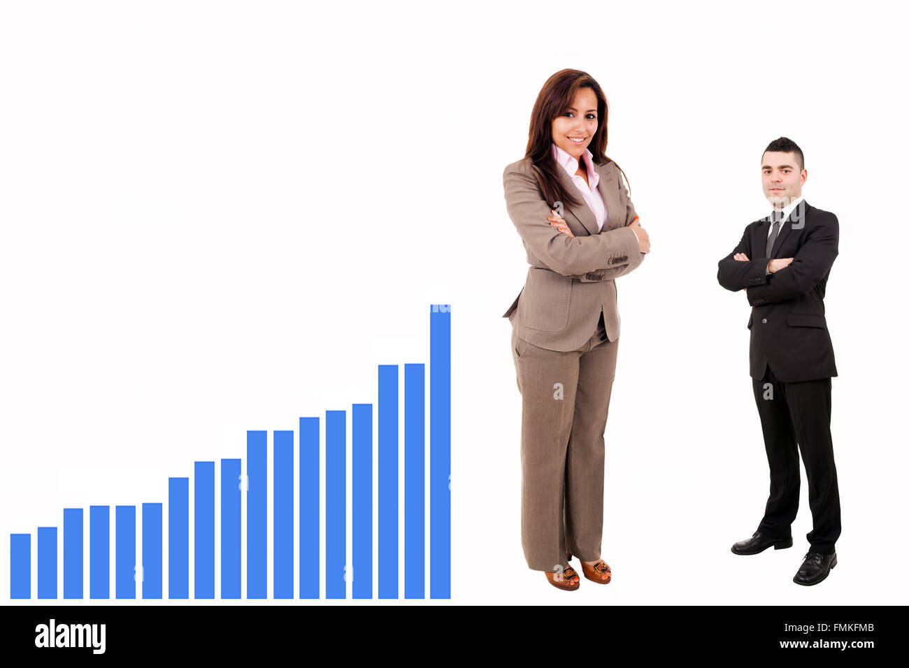 Teamwork standing with graph on white background Stock Photo - Alamy