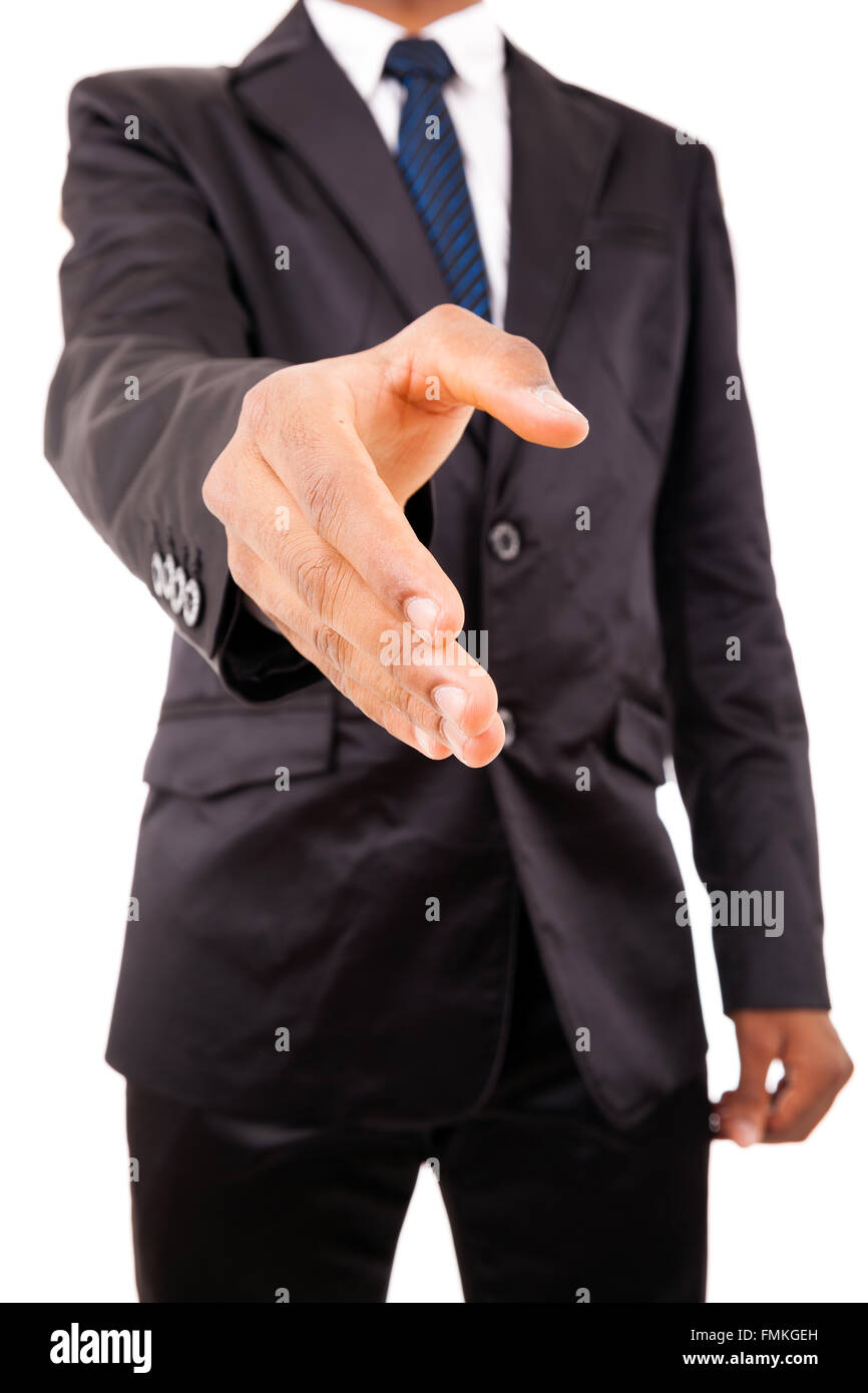 African American business man offering handshake over white background Stock Photo - Alamy