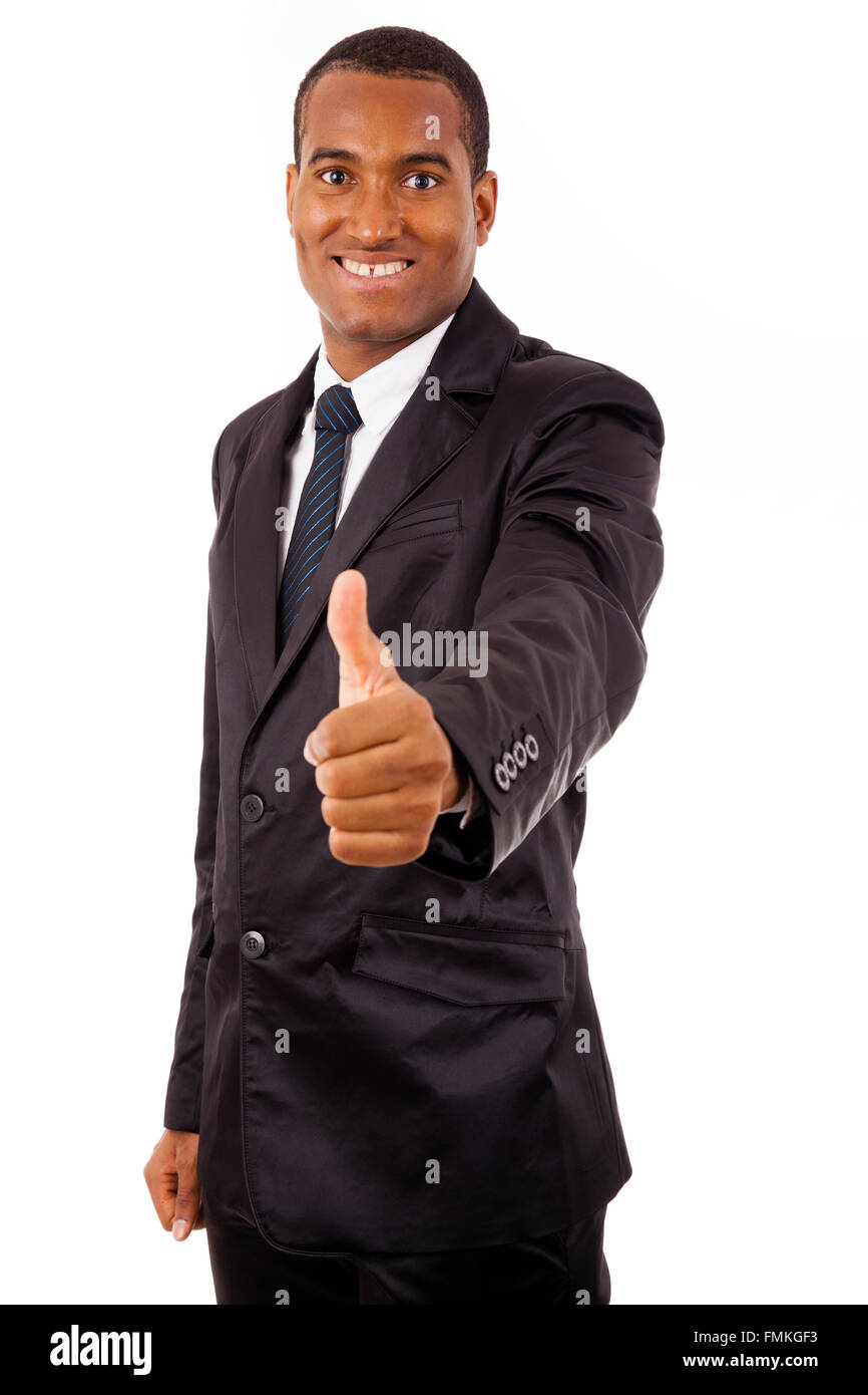 Happy African business man showing thumbs up on white Stock Photo - Alamy