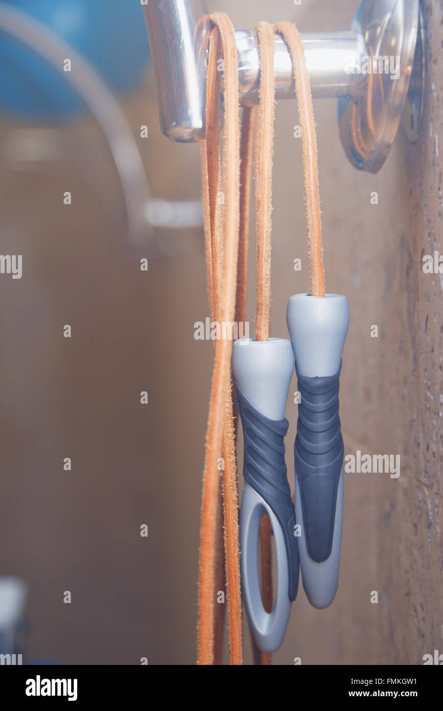 Jump rope in the gym class. Close-up vertical photo Stock Photo - Alamy