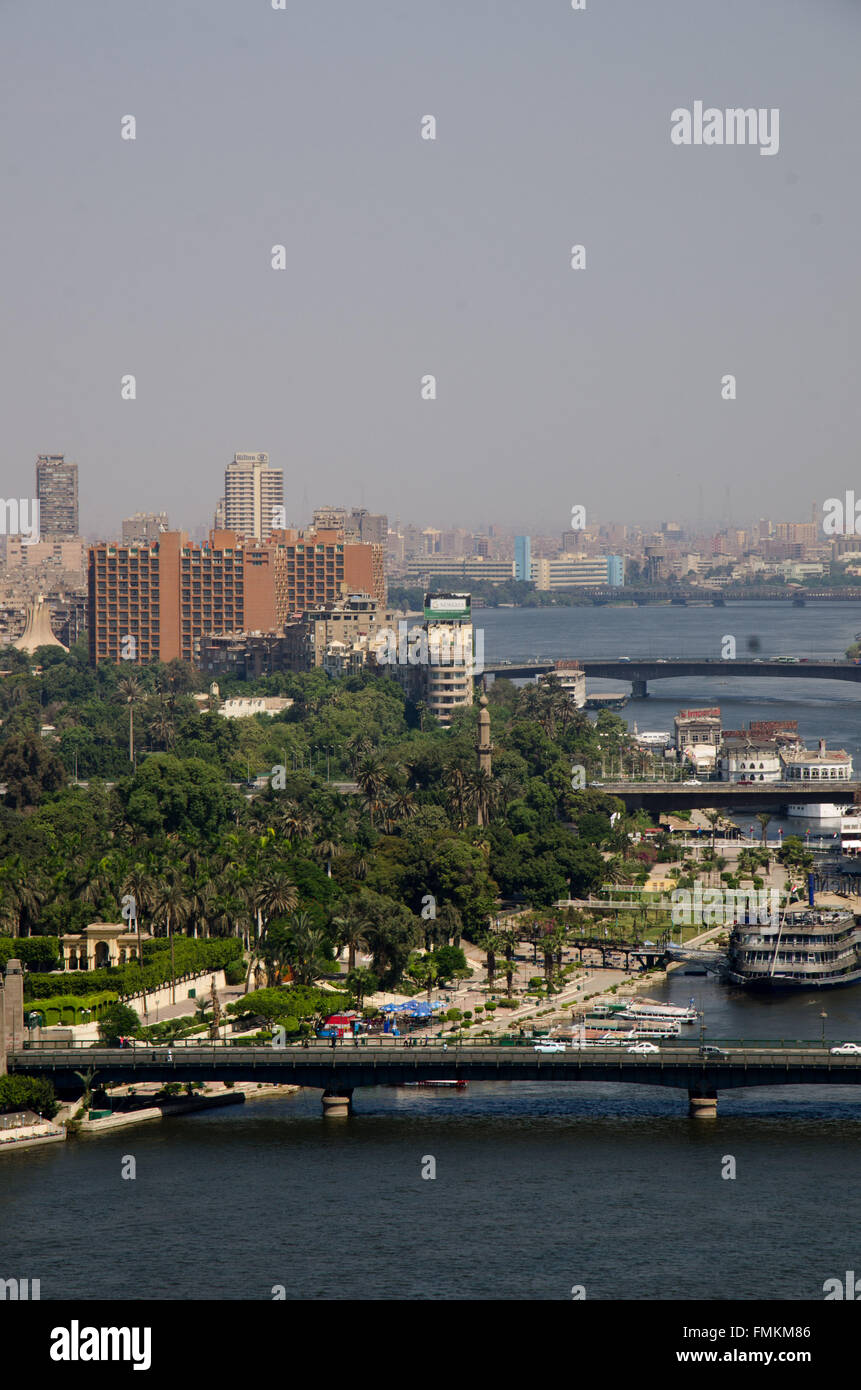 Cairo panorama looking north with the River Nile flowing through ...