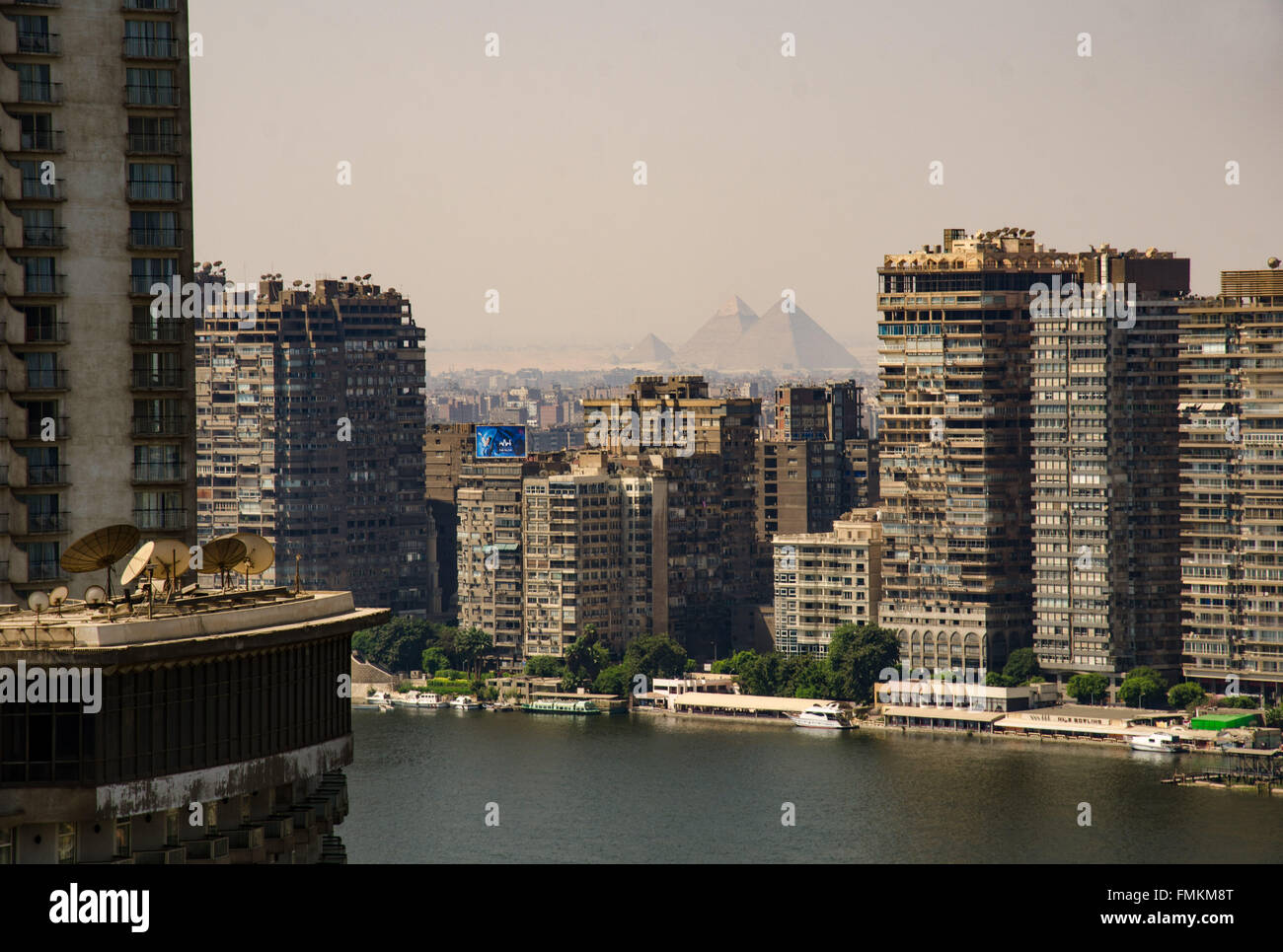 Cairo panorama skyline showing the Giza Pyramids in the distance with ...