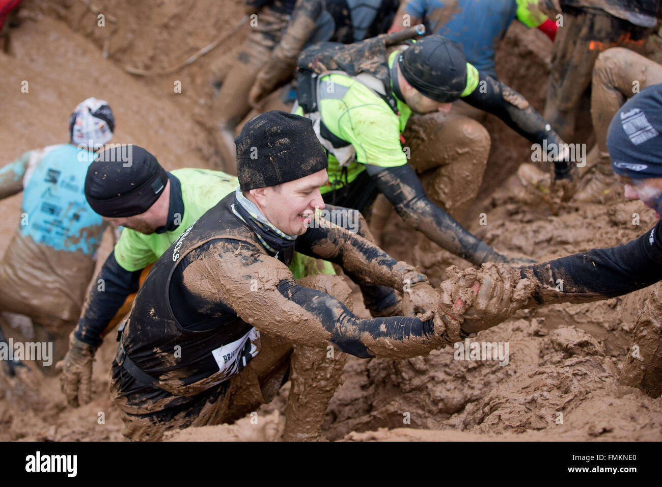 Bischofsheim, Germany. 12th Mar, 2016. Participants of the extreme run ...