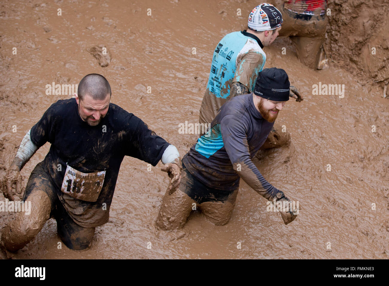 Bischofsheim, Germany. 12th Mar, 2016. Participants of the extreme run ...