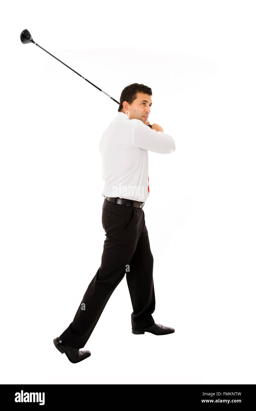 handsome young business man golfing over white background Stock Photo ...