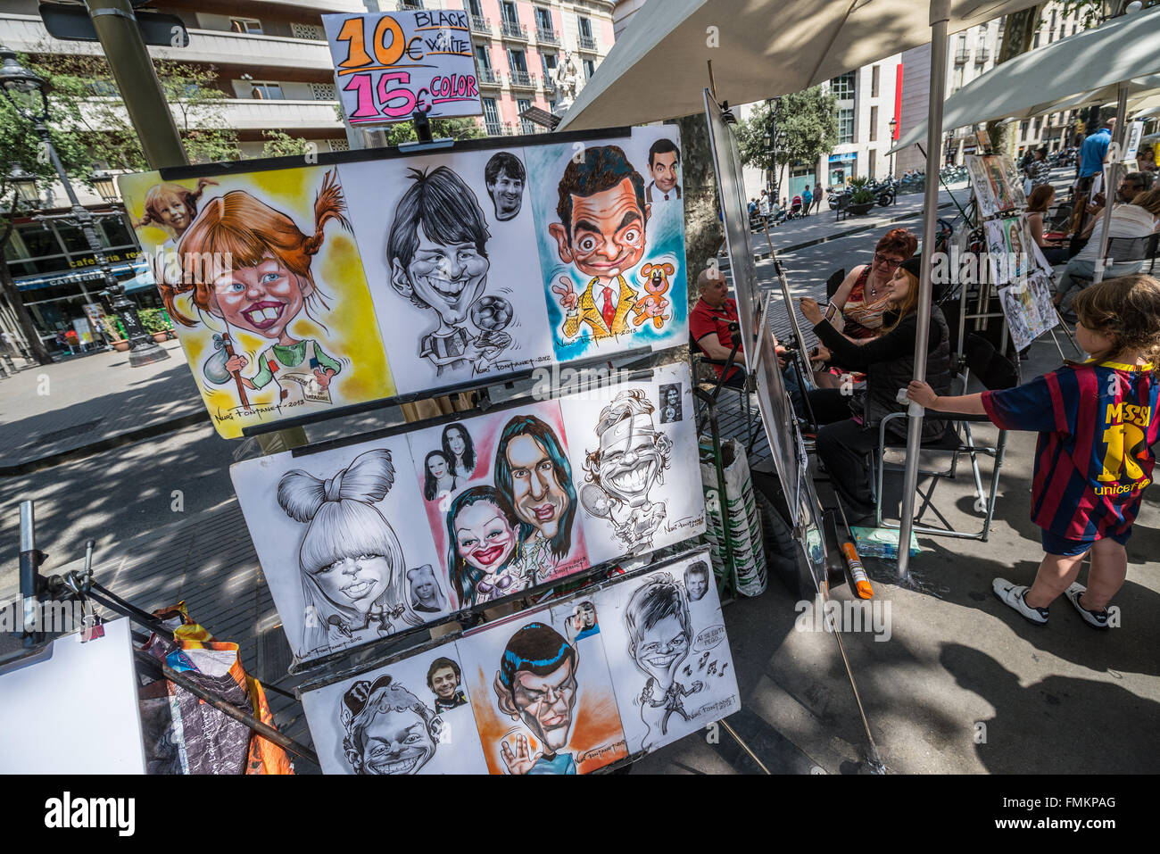 Street caricature painter at La Rambla street in Barcelona, Spain Stock ...