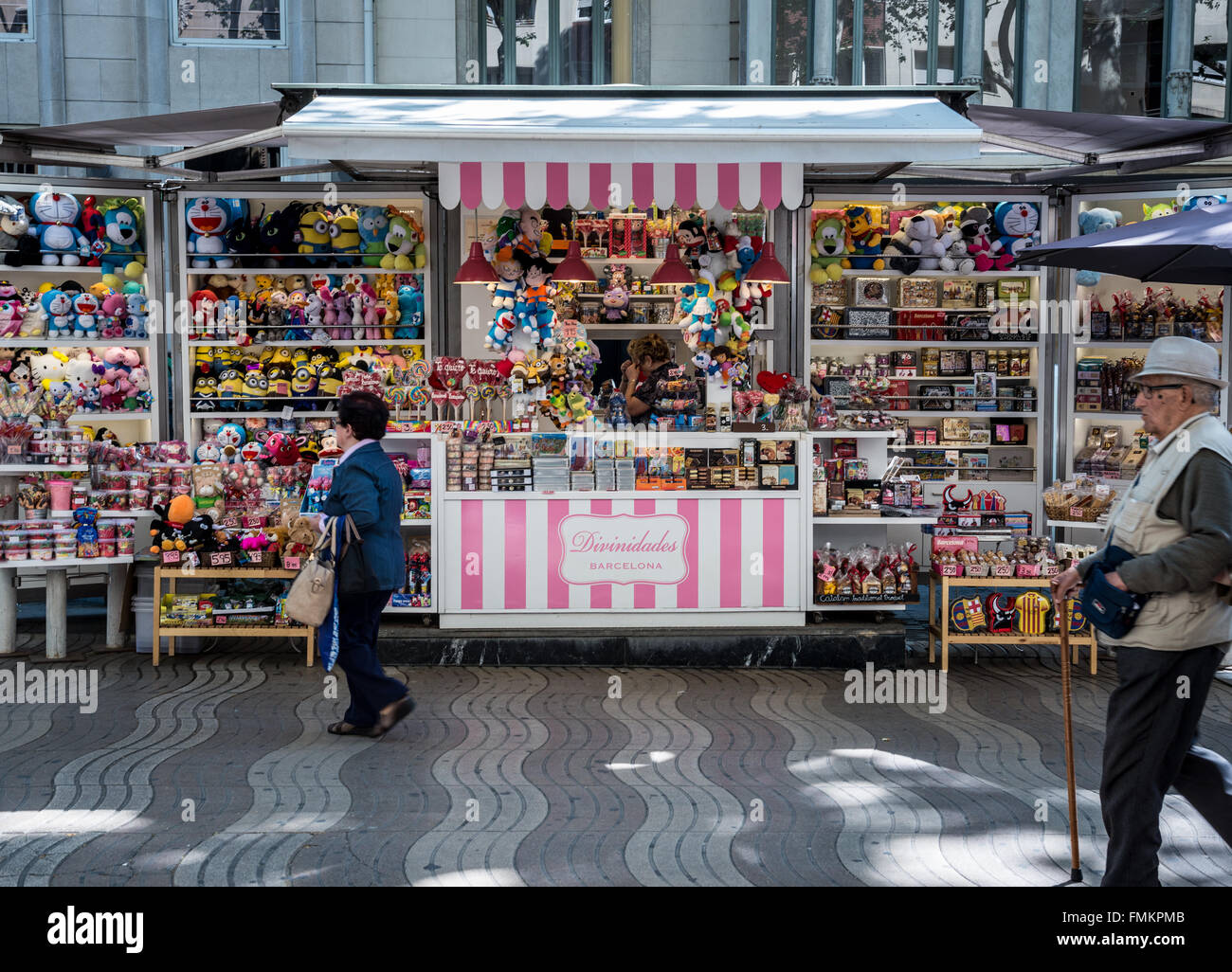 Souvenirs kiosk at La Rambla street in Barcelona, Spain Stock Photo - Alamy