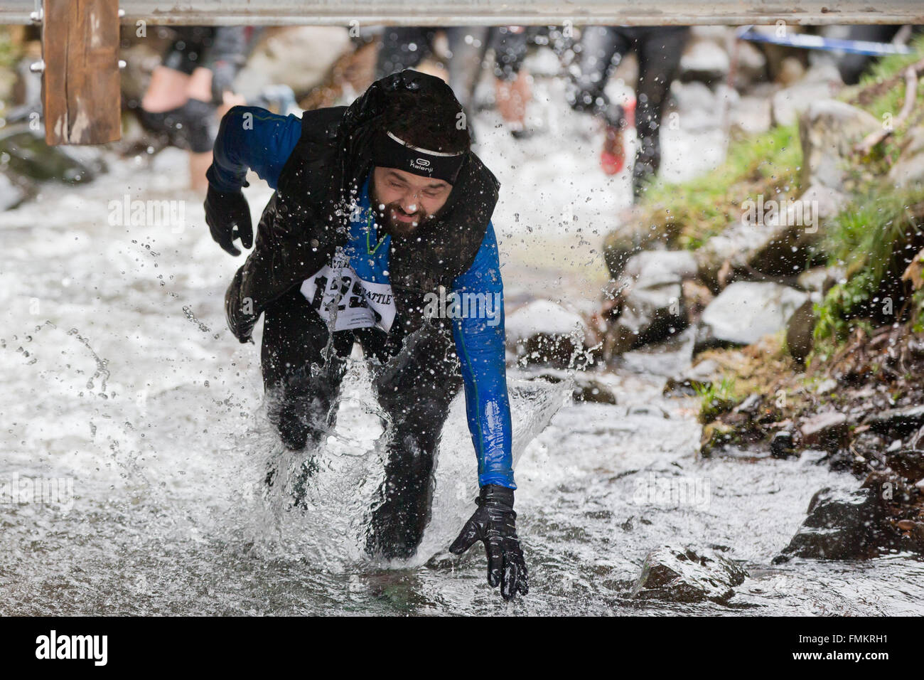 Bischofsheim, Germany. 12th Mar, 2016. Participants of the extreme run ...