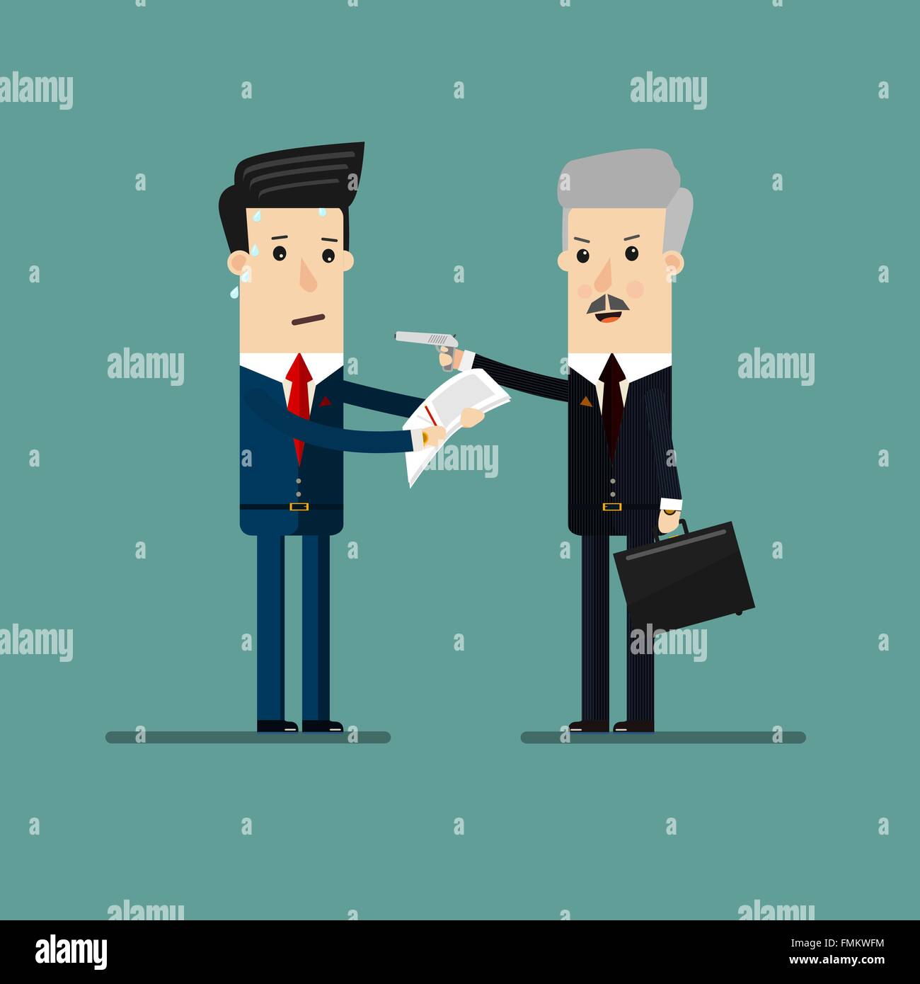 Businessman threatening with a gun and exports documentation from ...