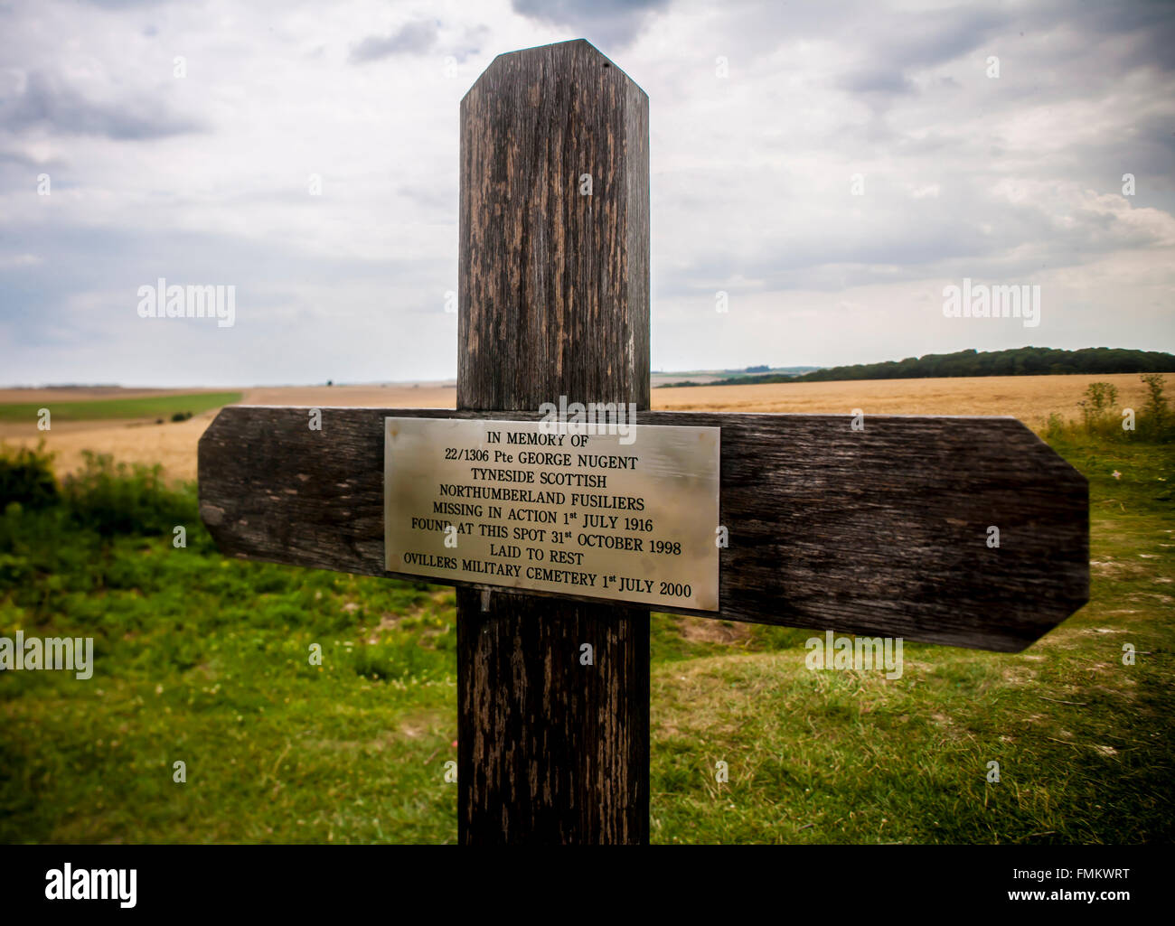 Memorial cross to Pte George Nugent ,WW1 Lochnagar Mine Crater, La ...