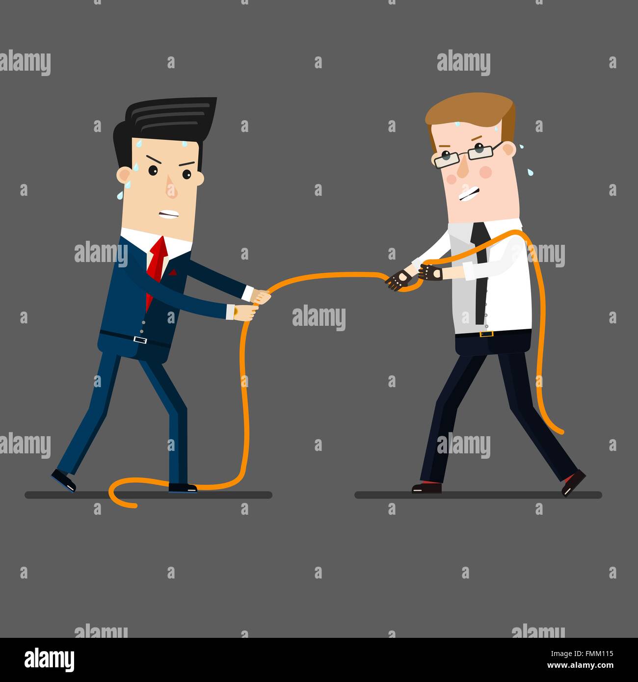 two businessmen in a tug of war battle, for leadership or business ...