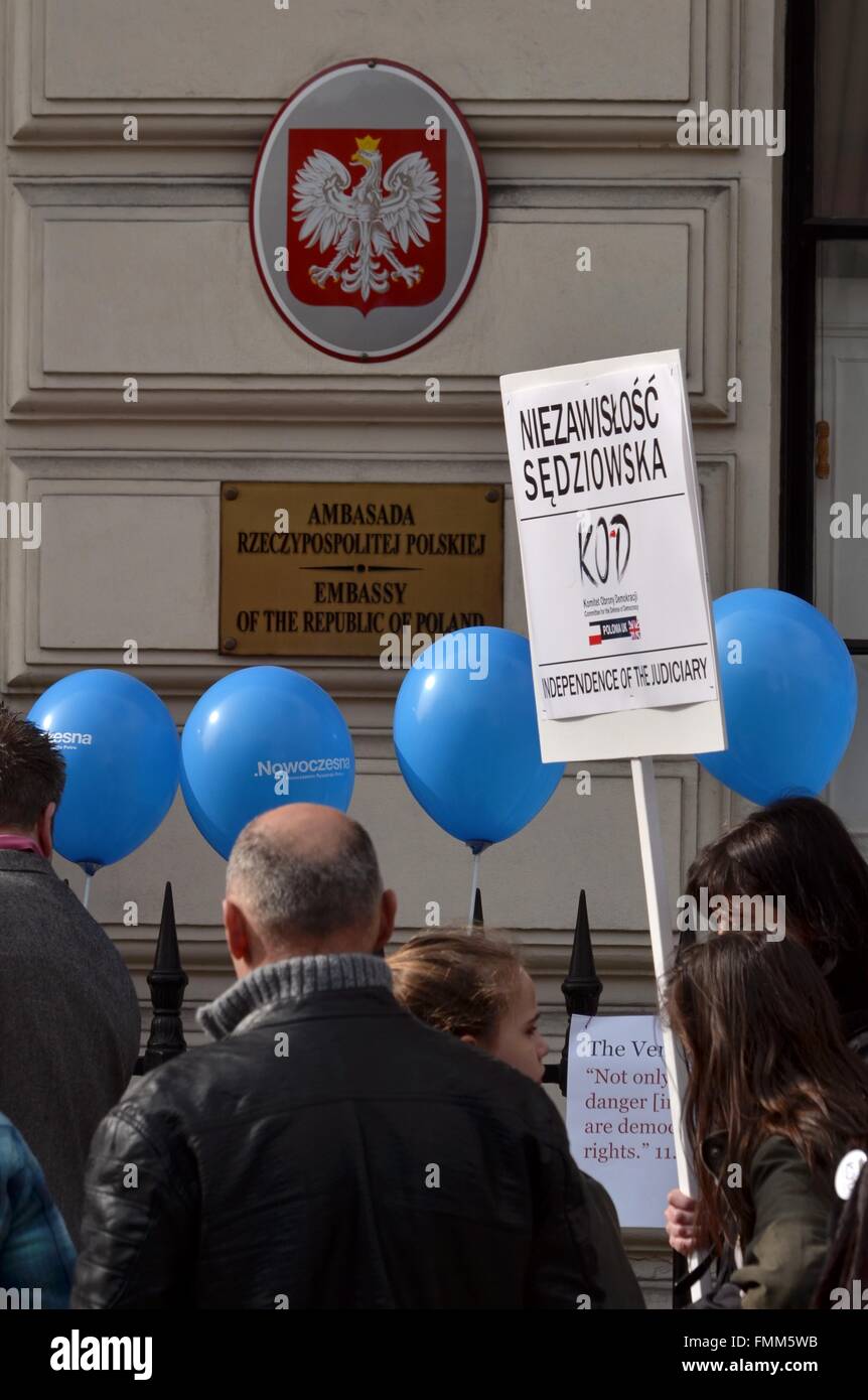 London, UK. 12th Mar, 2016. Demonstration of Polish citizens from the ...