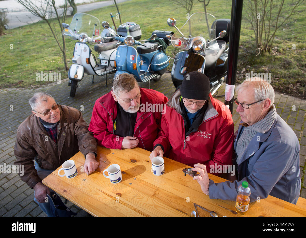 Members of the Frankfurt Vespa club (L-R) Wolfgang Henrich, Gunnar ...