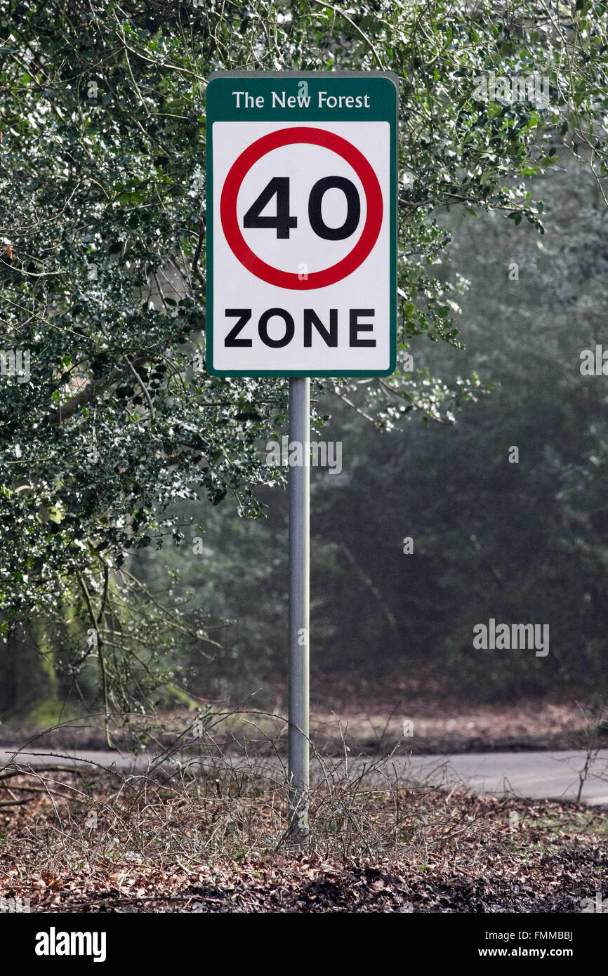 A 40 Mile an hour Speed Zone sign in the New Forest Hampshire Stock ...