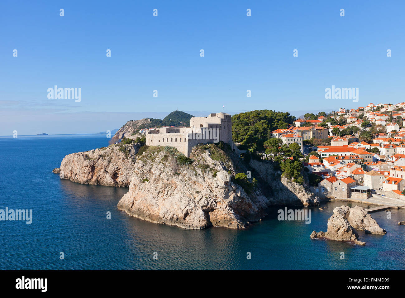 View of Fort Lovrijenac (St. Lawrence Fortress, circa 1018) from town ...