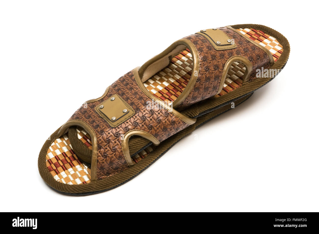 Beautiful brown slippers on a white background Stock Photo - Alamy