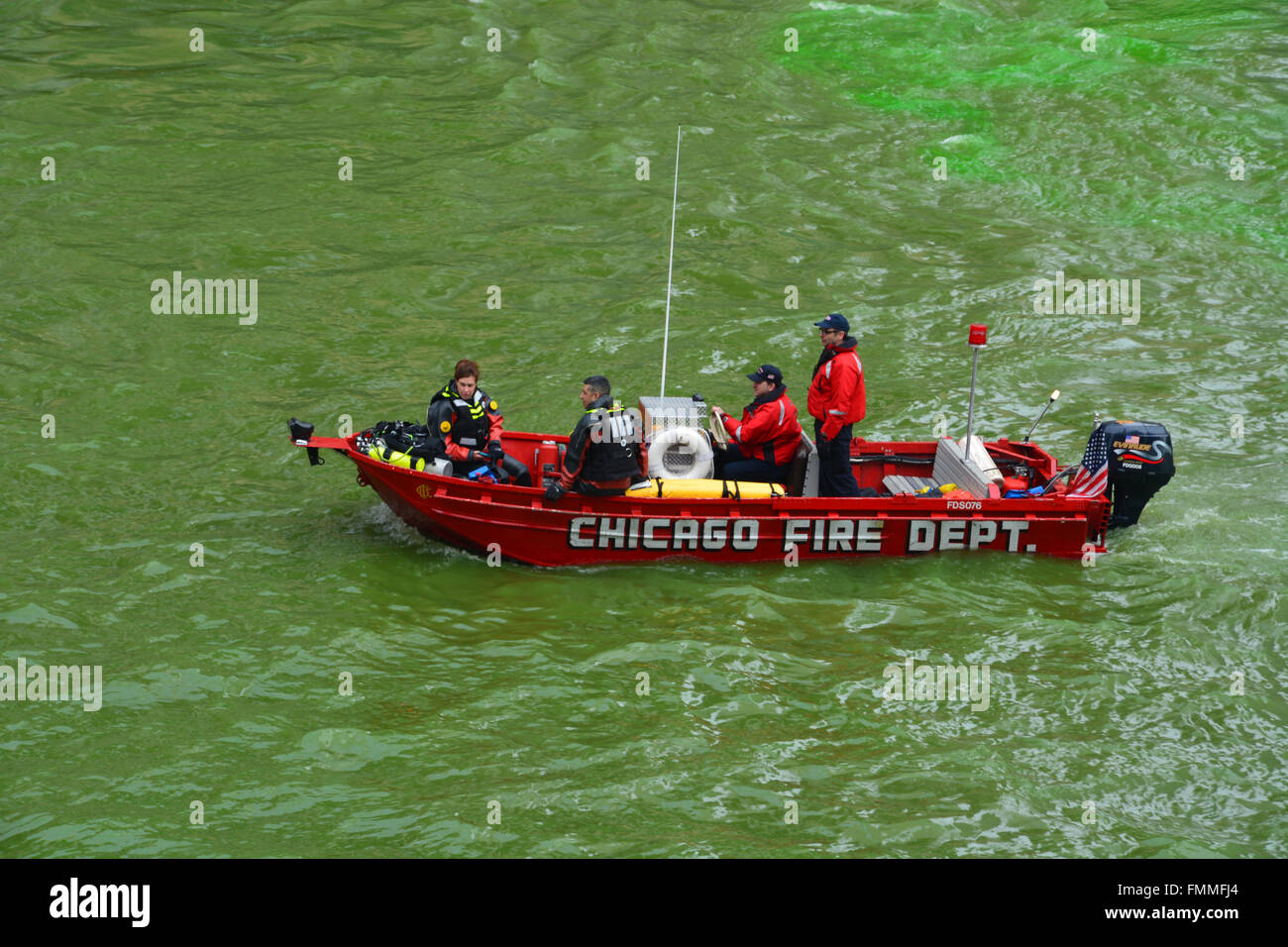 The Chicago Fire Dept divers are near during the annual dying the ...