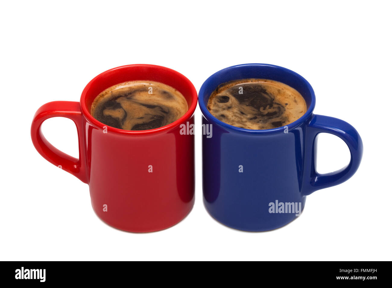 red and blue mug on a white background Stock Photo - Alamy