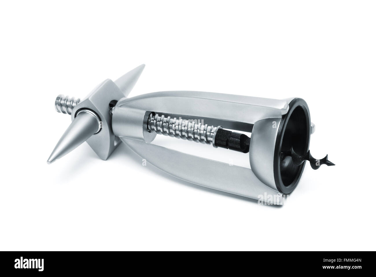 Modern metal corkscrew on a white background Stock Photo - Alamy