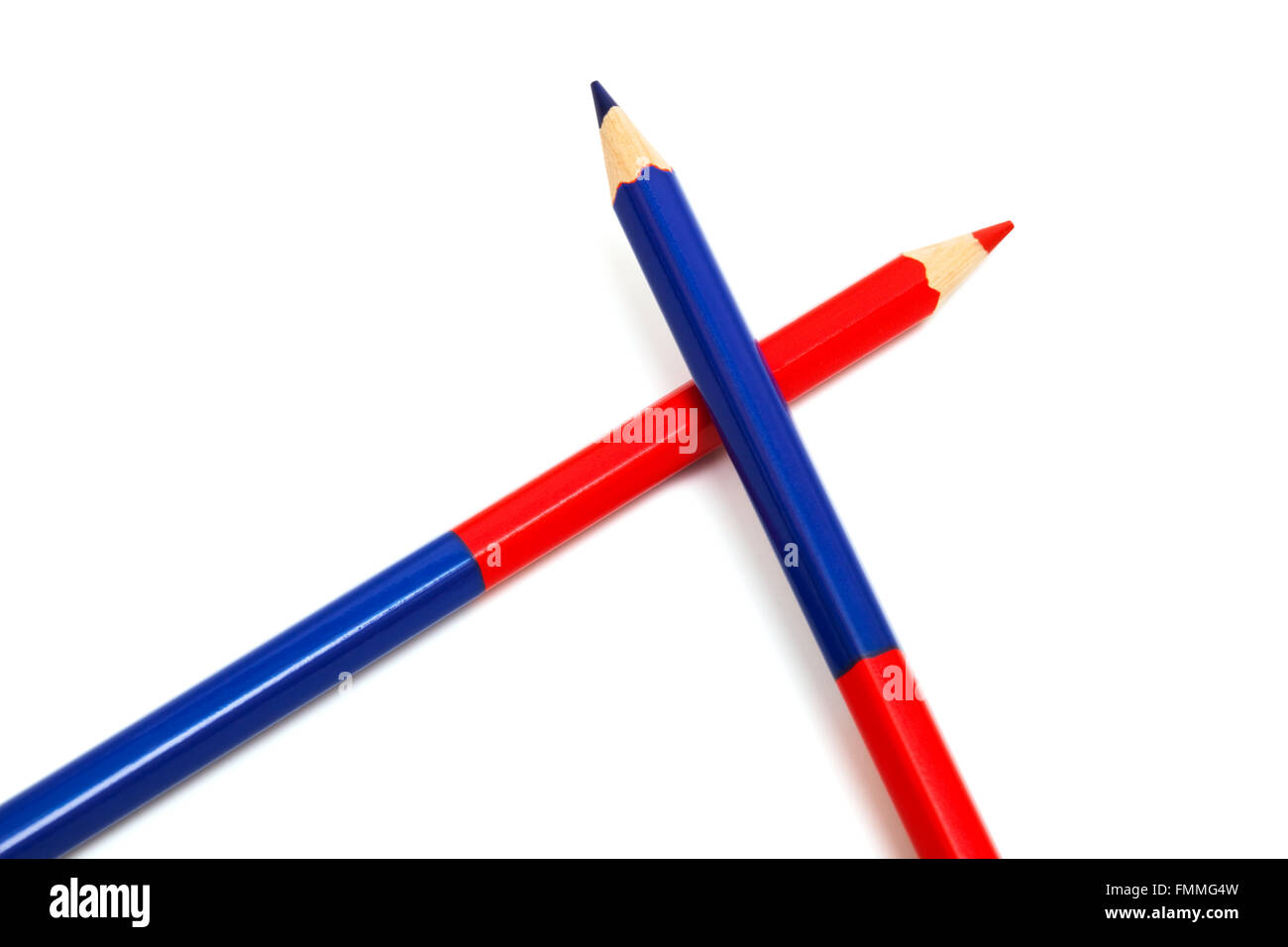 two colored pencil on a white background Stock Photo - Alamy