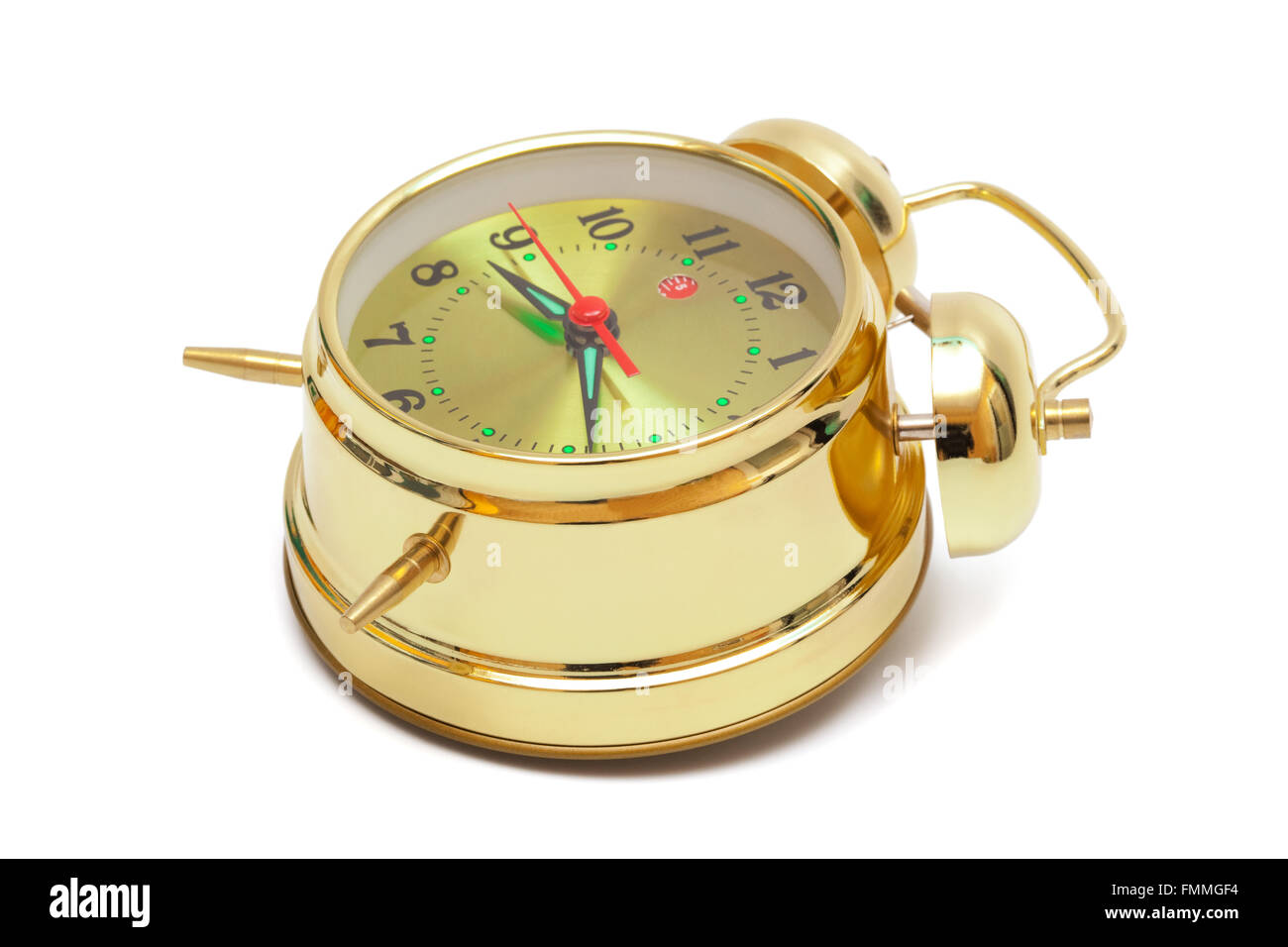 beautiful gold alarm clock on white background Stock Photo - Alamy
