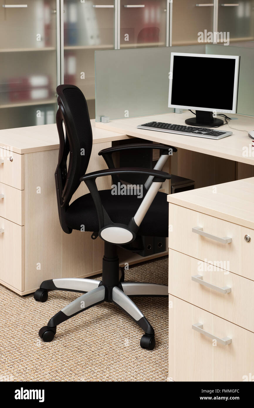 computers behind the glass in a modern office Stock Photo - Alamy