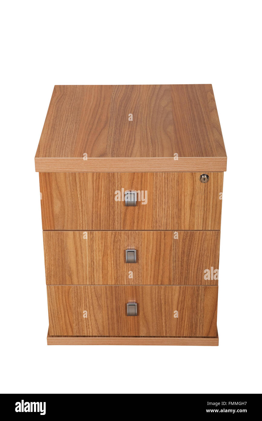 wooden desk cupboard on a white background Stock Photo - Alamy