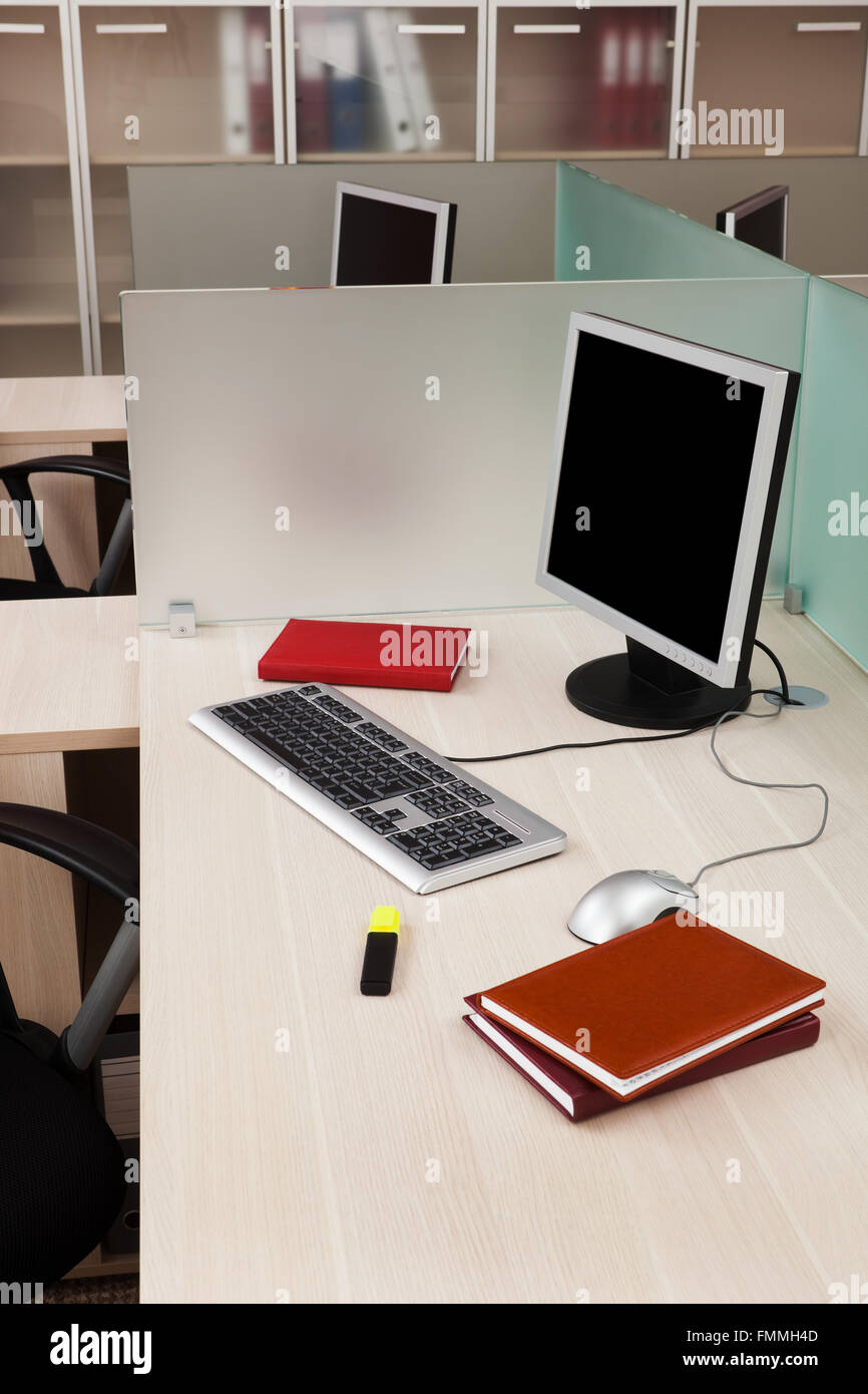 computer behind the glass in a modern office Stock Photo - Alamy