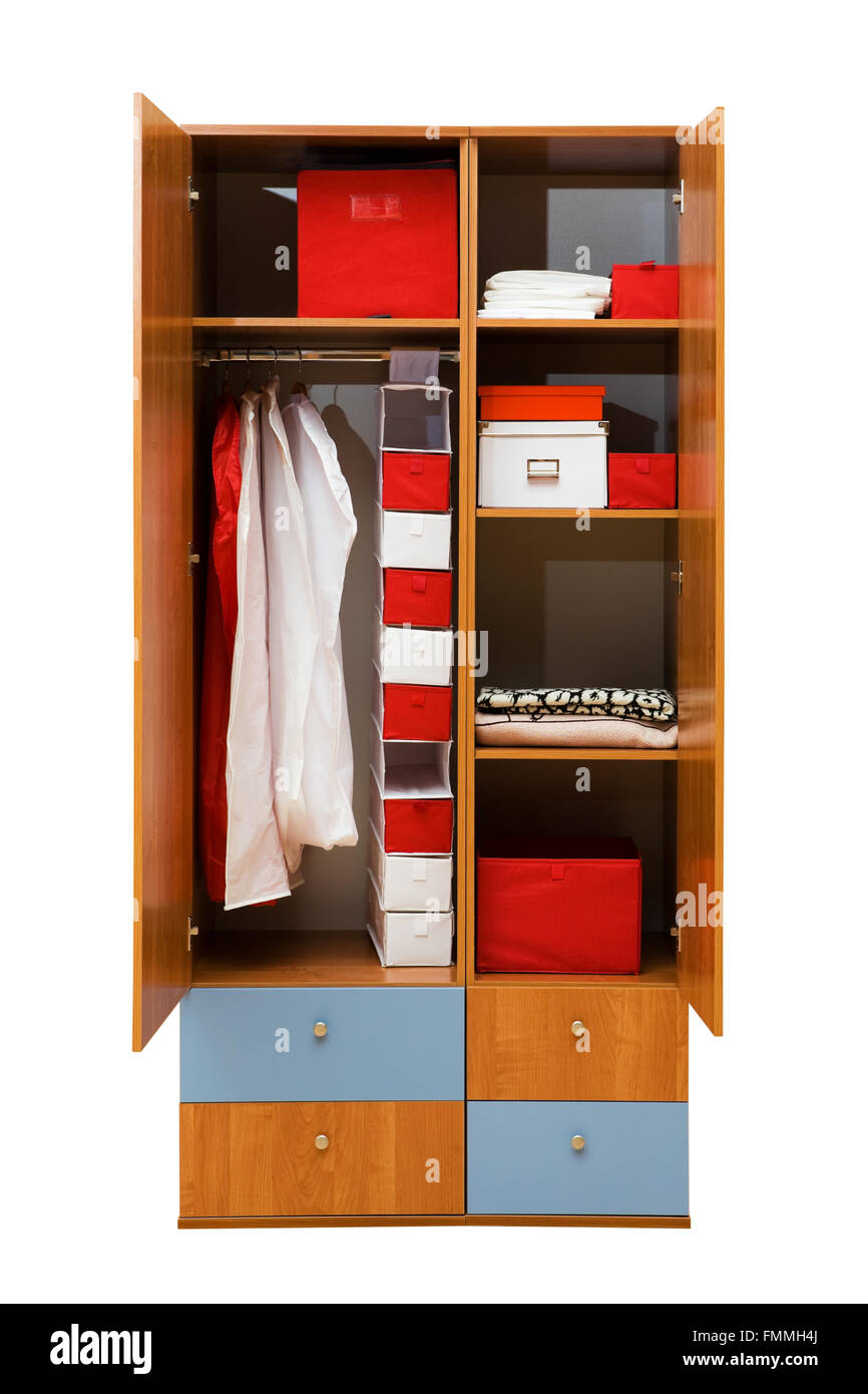 modern wardrobe with clothes on a white background Stock Photo - Alamy