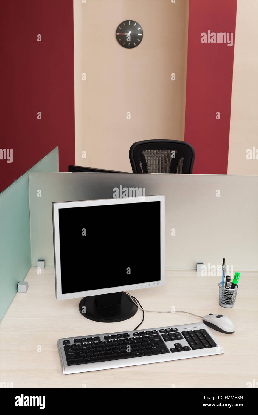 computers behind the glass in a modern office Stock Photo - Alamy