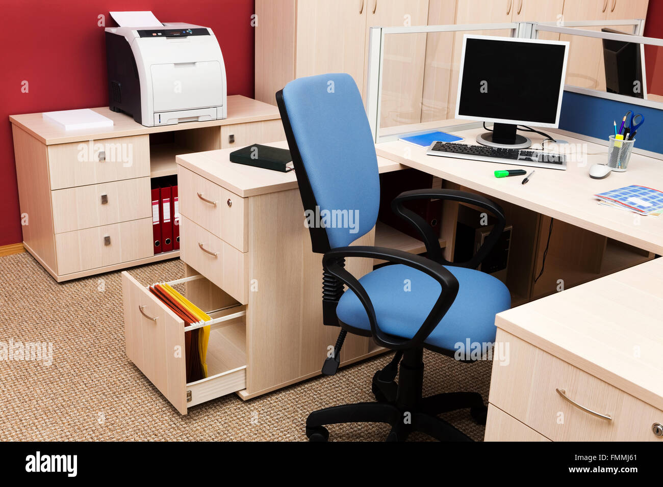 computers behind the glass in a modern office Stock Photo - Alamy