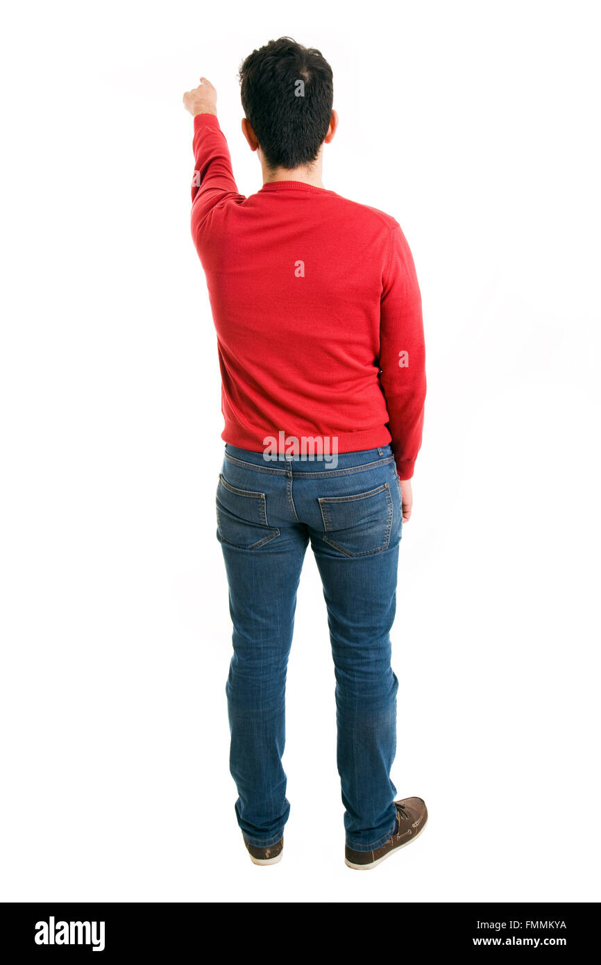 young casual man full body pointing, isolated on white Stock Photo - Alamy