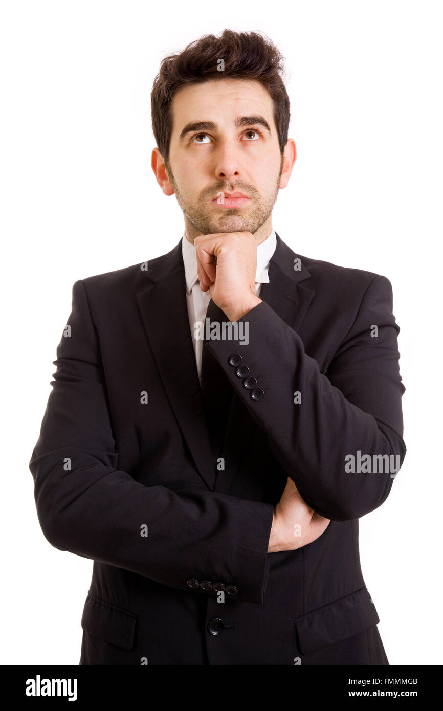 Successful businessman looking up, isolated on white Stock Photo - Alamy
