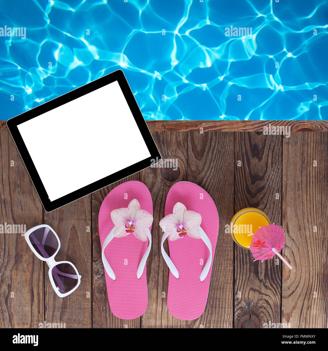 Blank empty tablet computer, summer accessories on beach Stock Photo ...